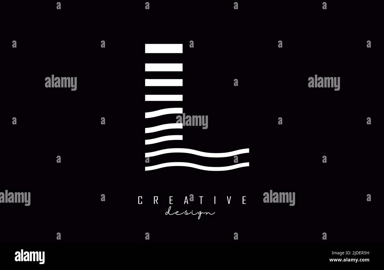 Letter L logo design with white straight and zig zag lines. Vector ...