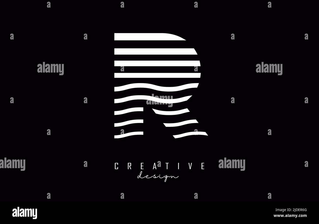 Letter R logo design with white straight and zig zag lines. Vector ...