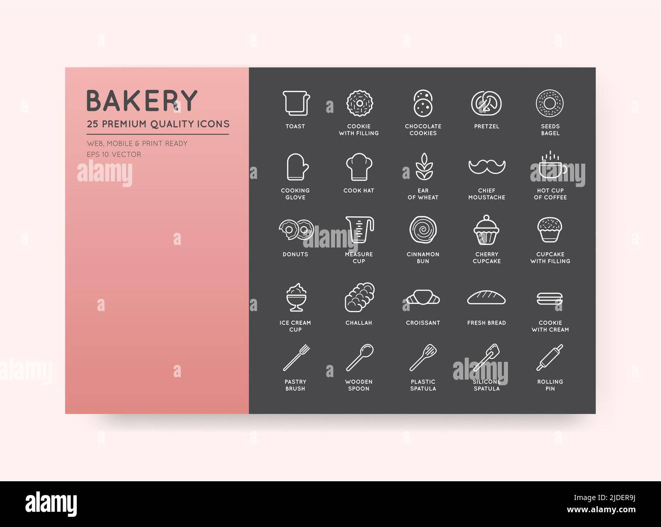 Set of Vector Bakery Pastry Elements and Bread Icons Illustration can ...