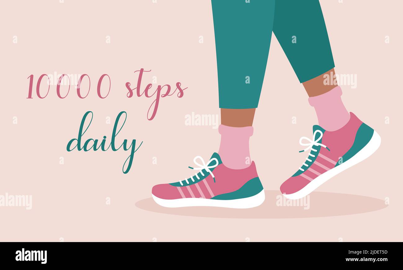 10000 steps daily activity. Healthy lifestyle rule. Walk every day ...