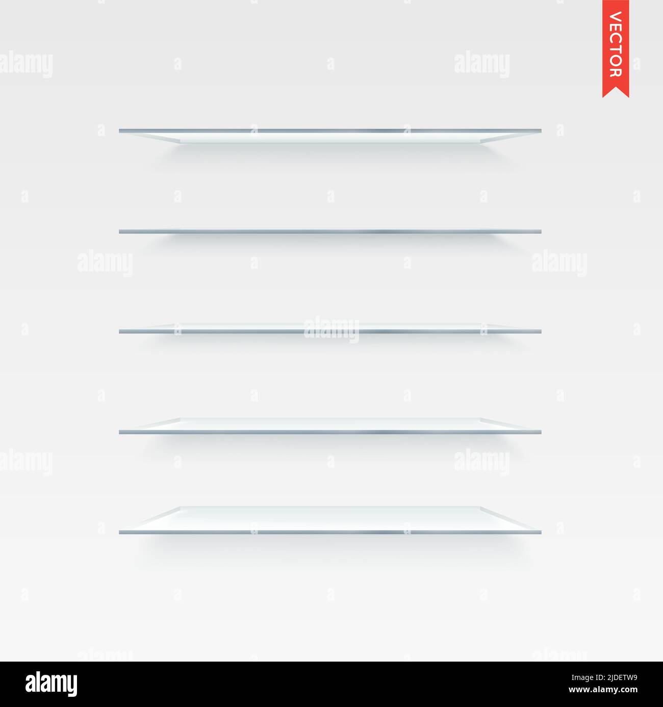 Set of Glass Shelves Vector Isolated on the Wall Background Stock ...