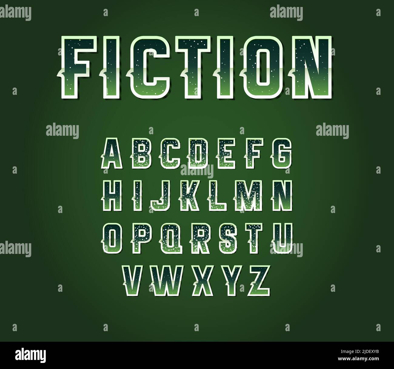 Green 80's Retro Sci-Fi Font Set with Stars Inside Letters. Alphabet ...