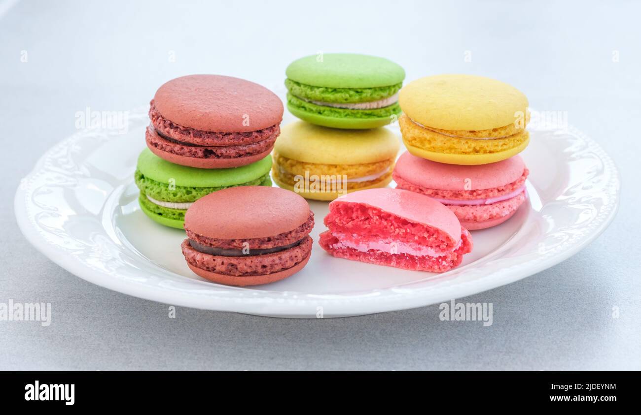 Batch of colorful macaroons with various flavors Stock Photo - Alamy