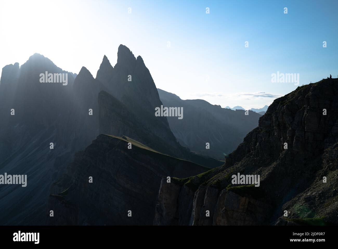 Mountains in a dusty sunrise in summer in the Dolomites, Italy ...