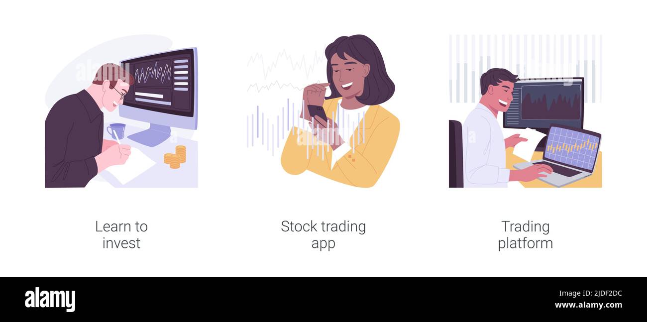 Stock trade isolated cartoon vector illustrations set Stock Vector ...