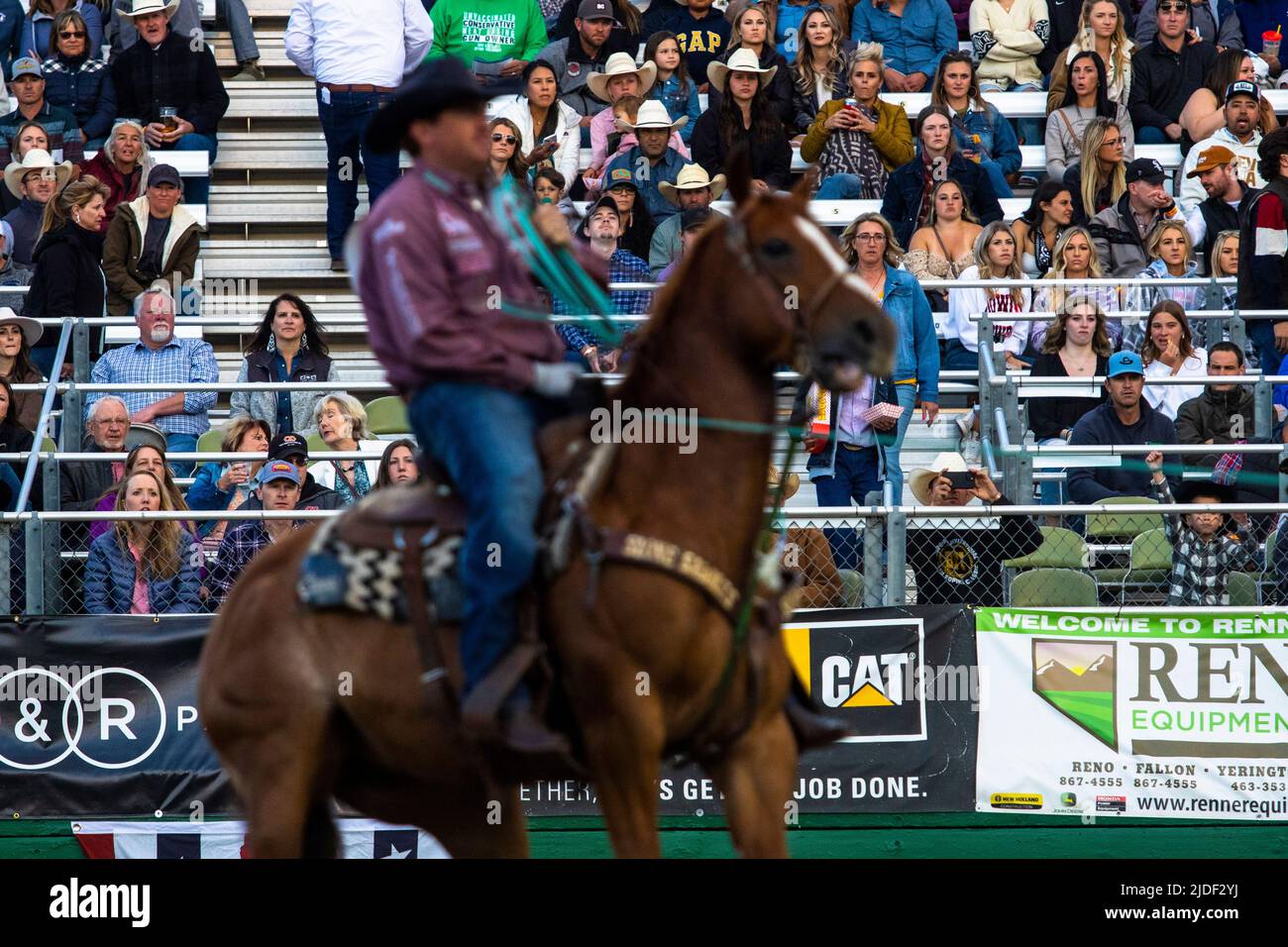 Reno, United States. 19th June, 2022. Rodeo audience watch team roping ...