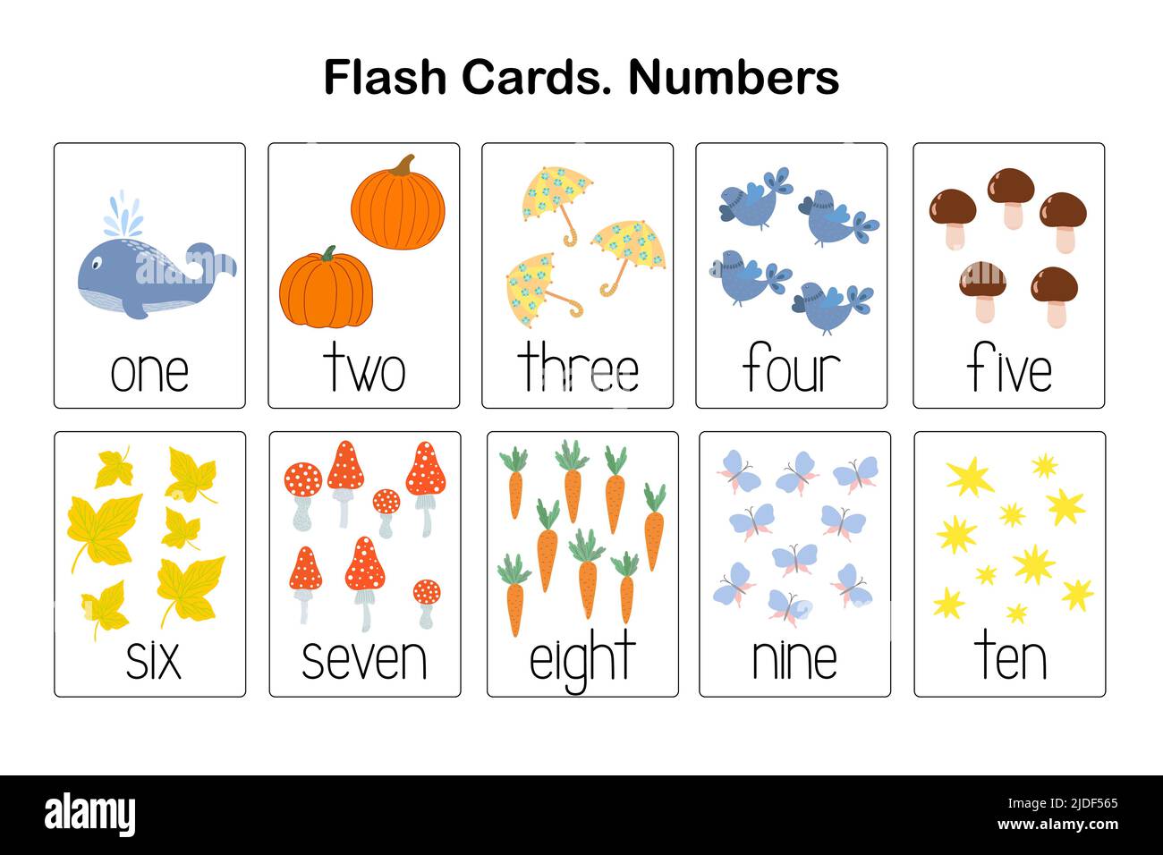 Number learning printable flash cards, educational English worksheet ...