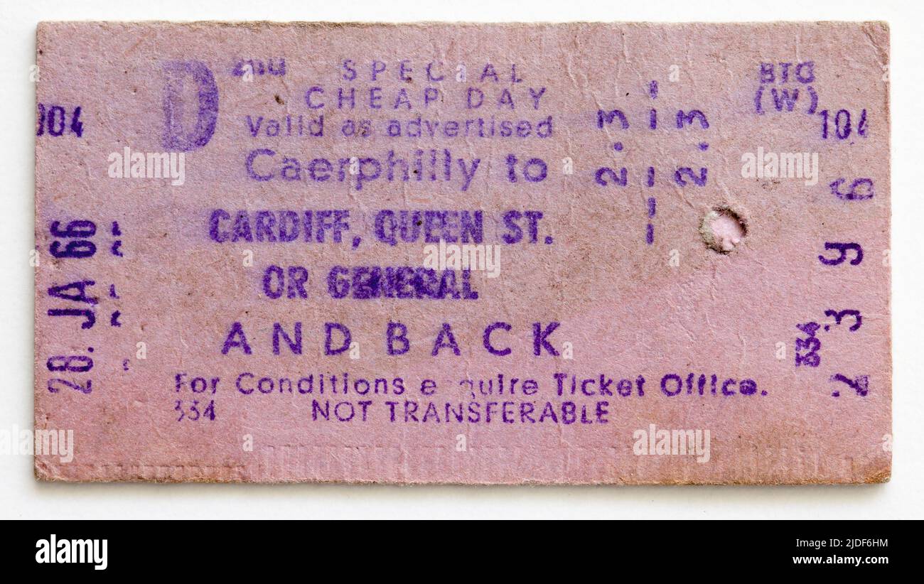 1960s British Rail Train Ticket Caerphilly to Cardiff Queen Street ...
