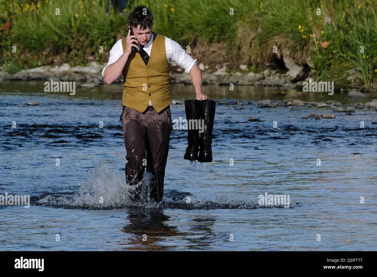 Melrose, UK. , . Melrose Festival 2022. One rider had to cross on foot ...
