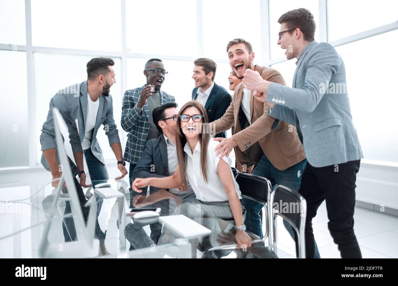 business team having fun in the workplace Stock Photo - Alamy