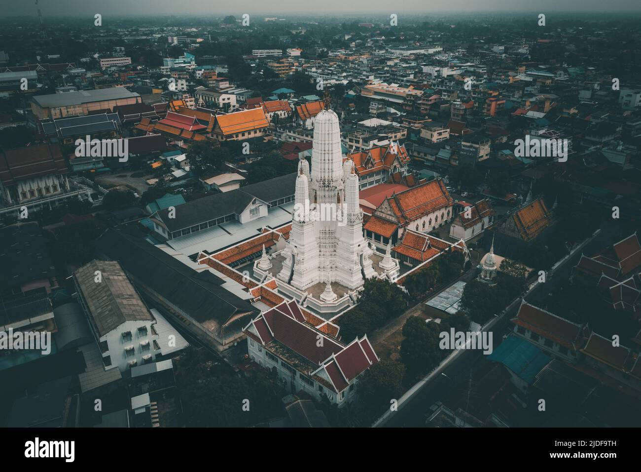 Aerial view of Wat Mahathat Worawihan, temple in Phetchaburi, Thailand ...
