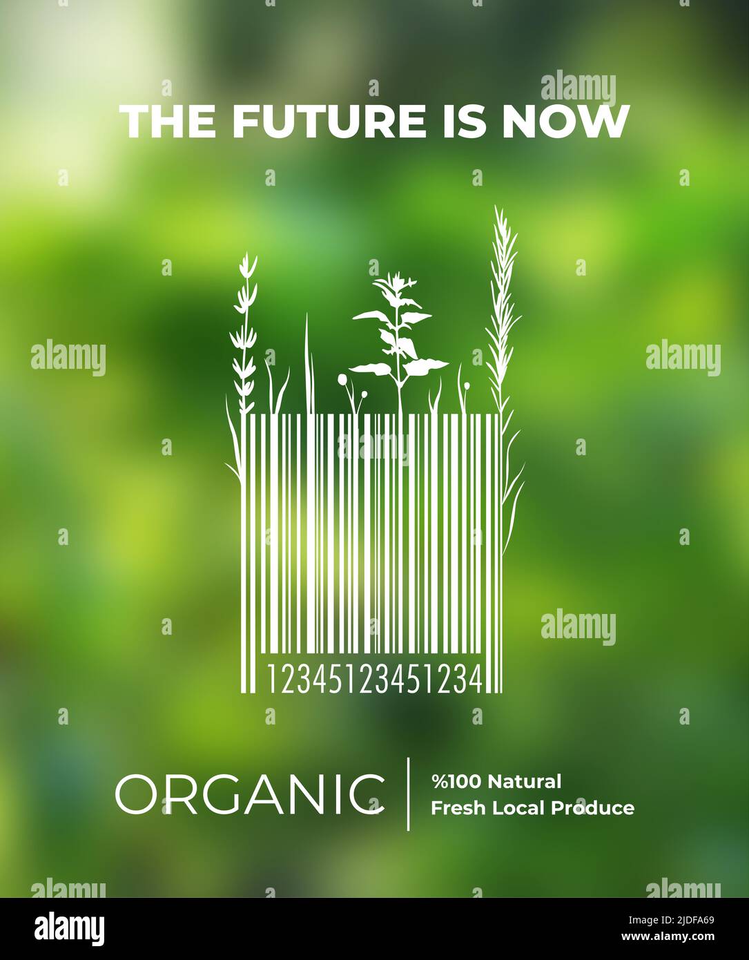 Vector blurred nature background with organic barcode hand drawn herbs ...