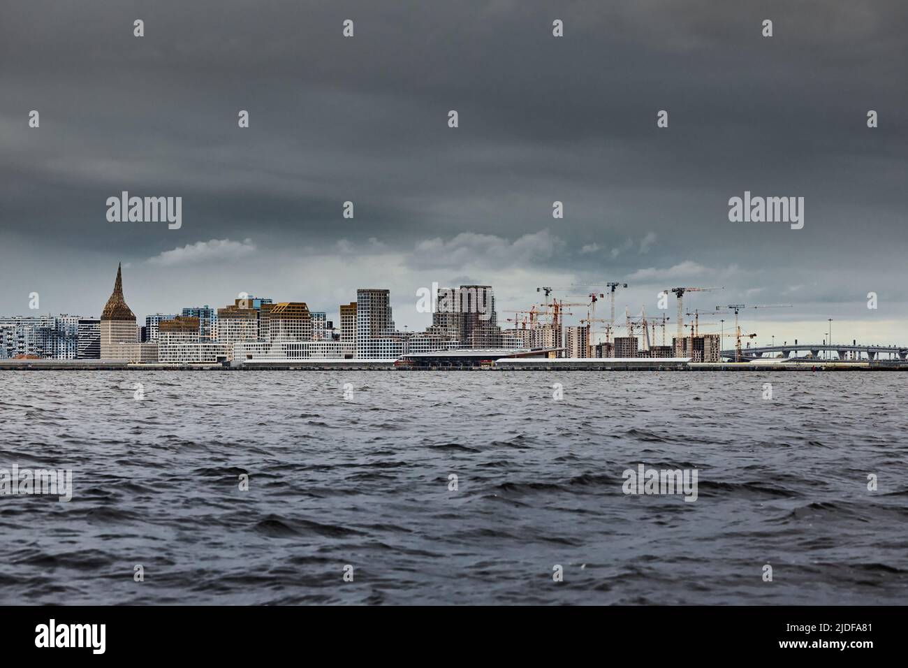 The residential complex under construction on the embankment of the ...