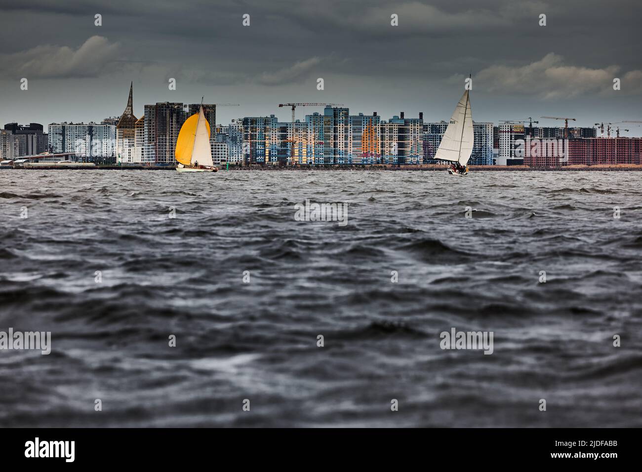 The residential complex under construction on the embankment of the ...