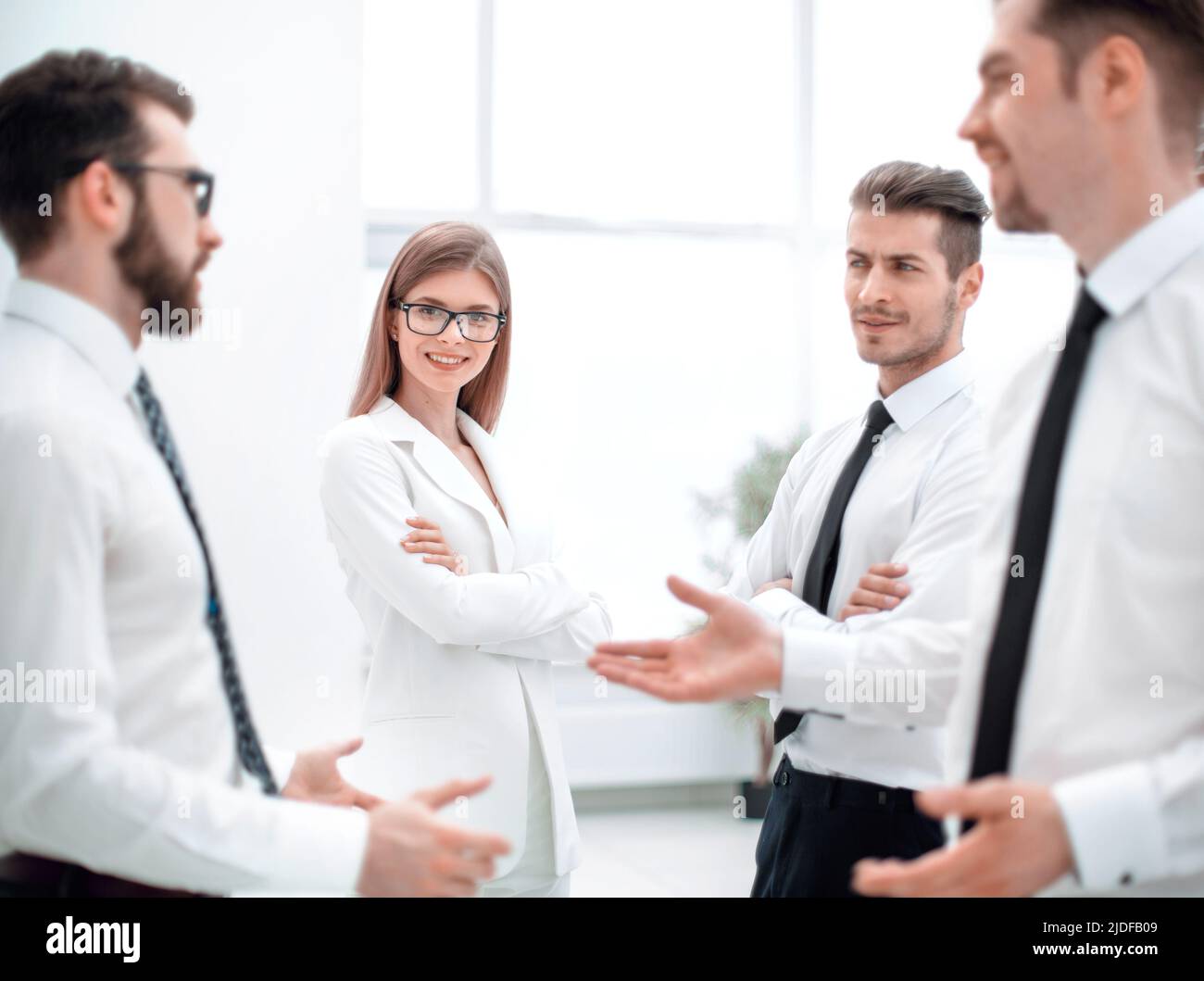 Female boss speaking group employees hi-res stock photography and ...