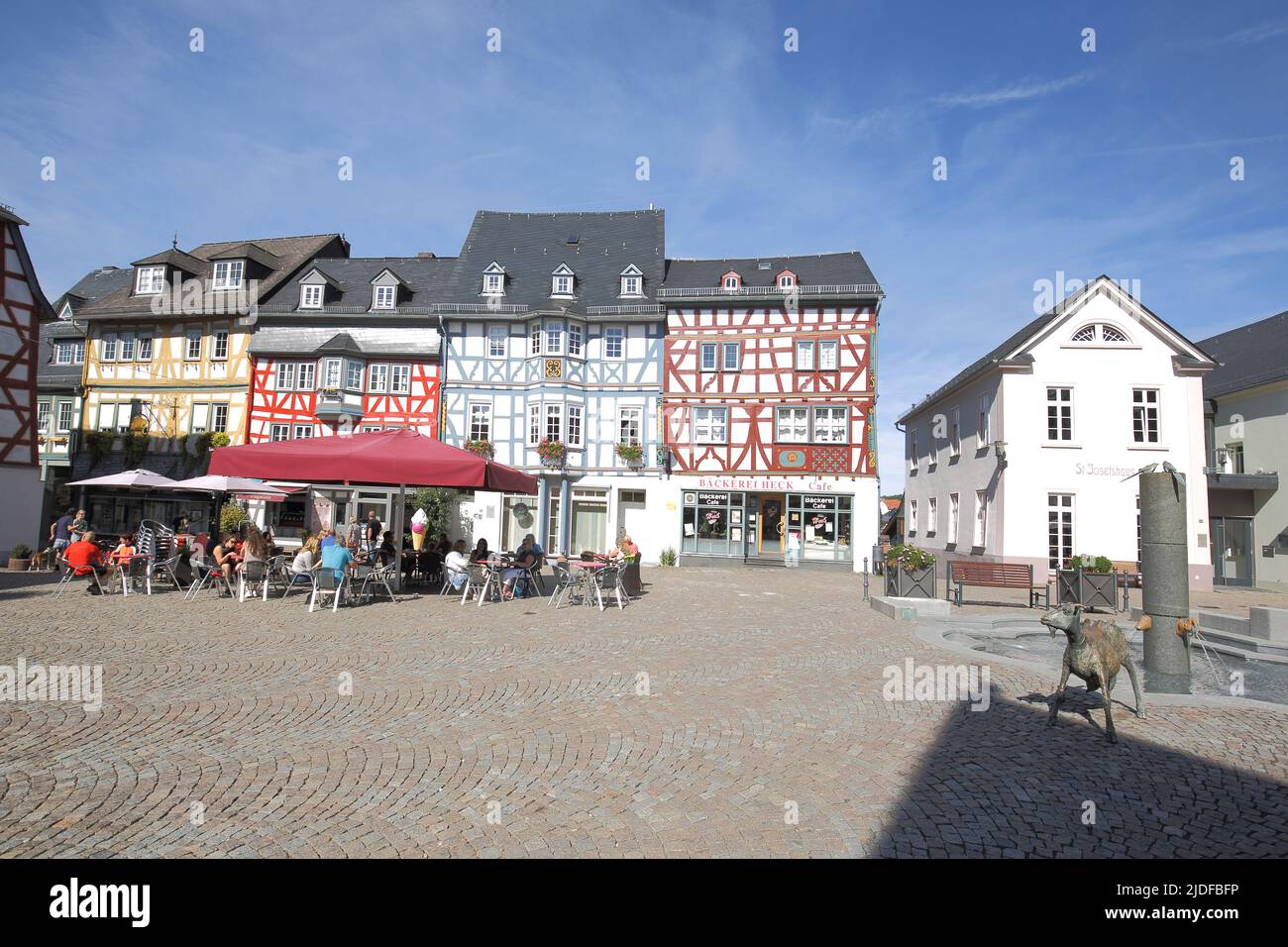 Marketplace with street bar in Bad Camberg, Taunus, Hesse, Germany ...