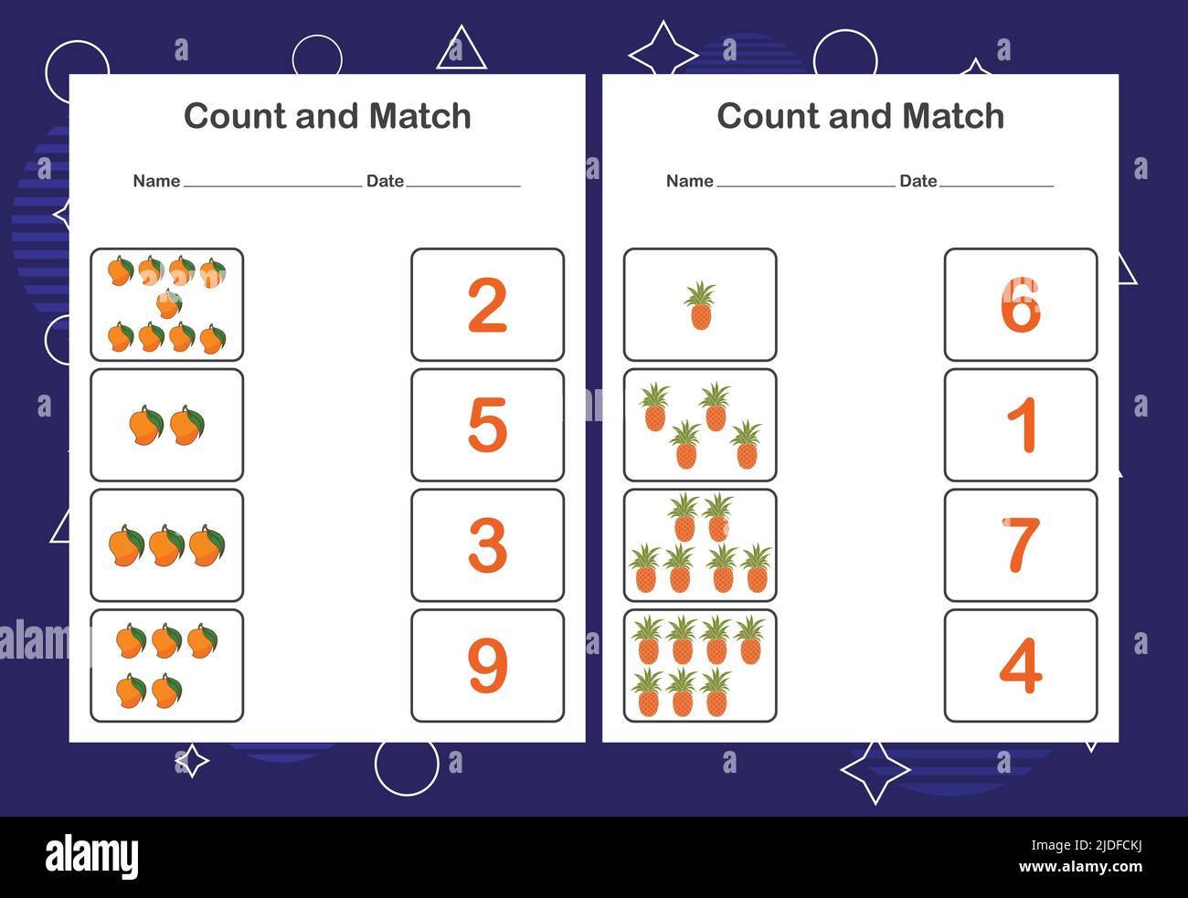 Count and Match worksheet for kids. Count and match with the correct ...