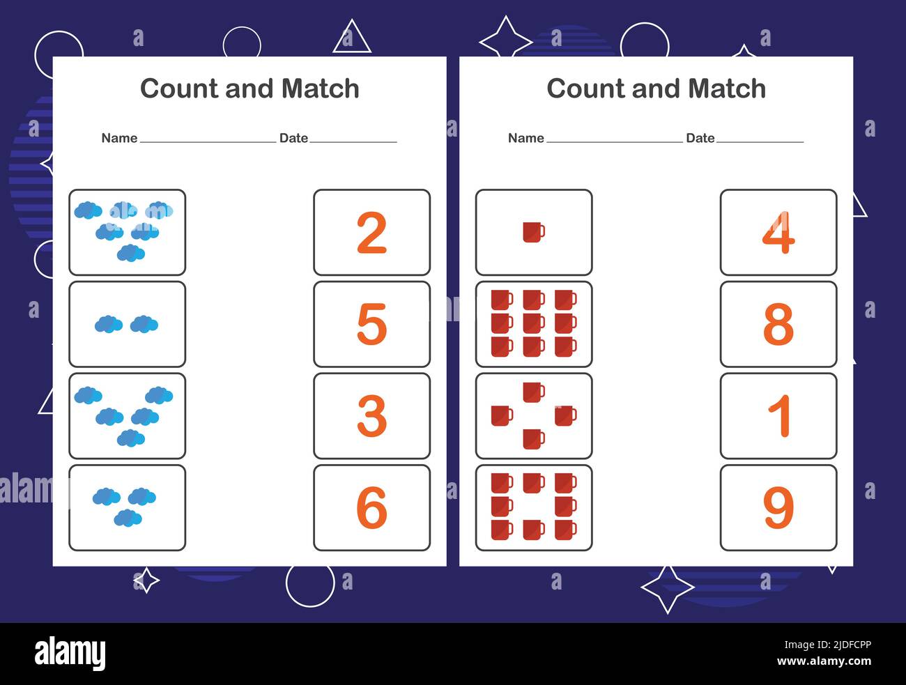 Count and Match worksheet for kids. Count and match with the correct ...