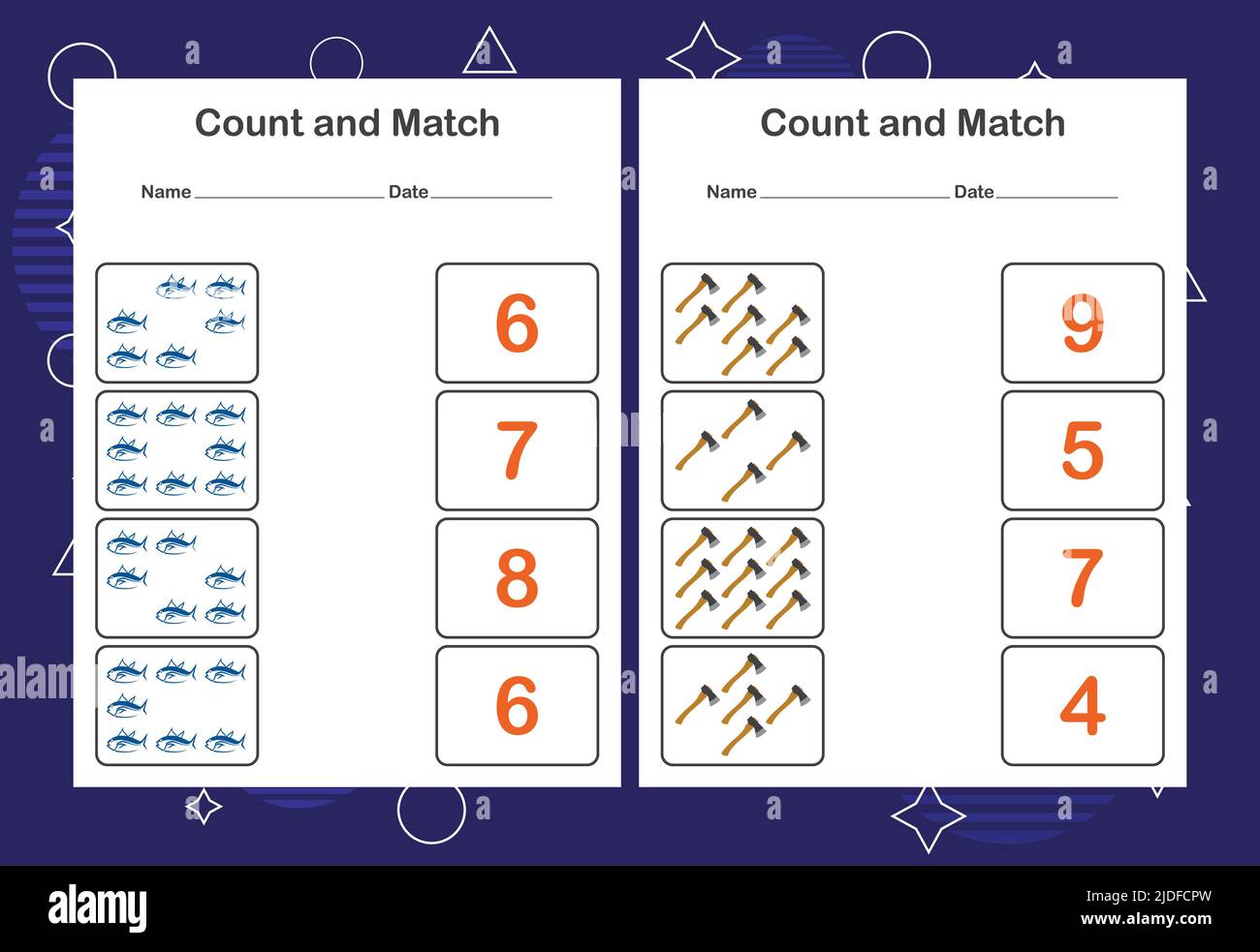 Count and Match worksheet for kids. Count and match with the correct ...
