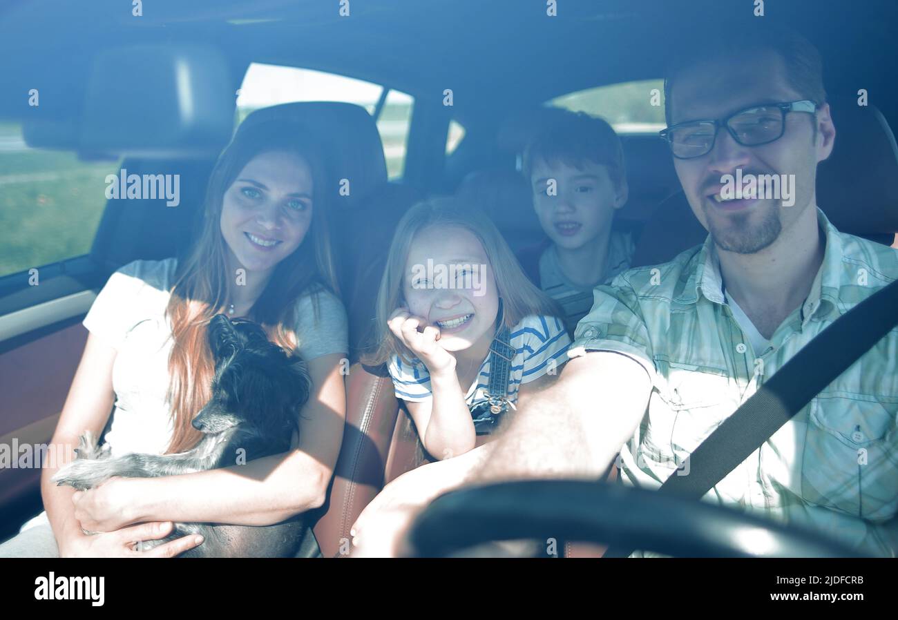 happy family rides in the car Stock Photo - Alamy
