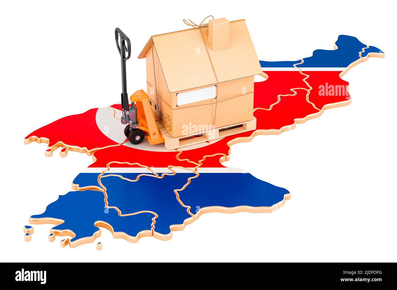 Residential moving service in North Korea, concept. Hydraulic hand ...