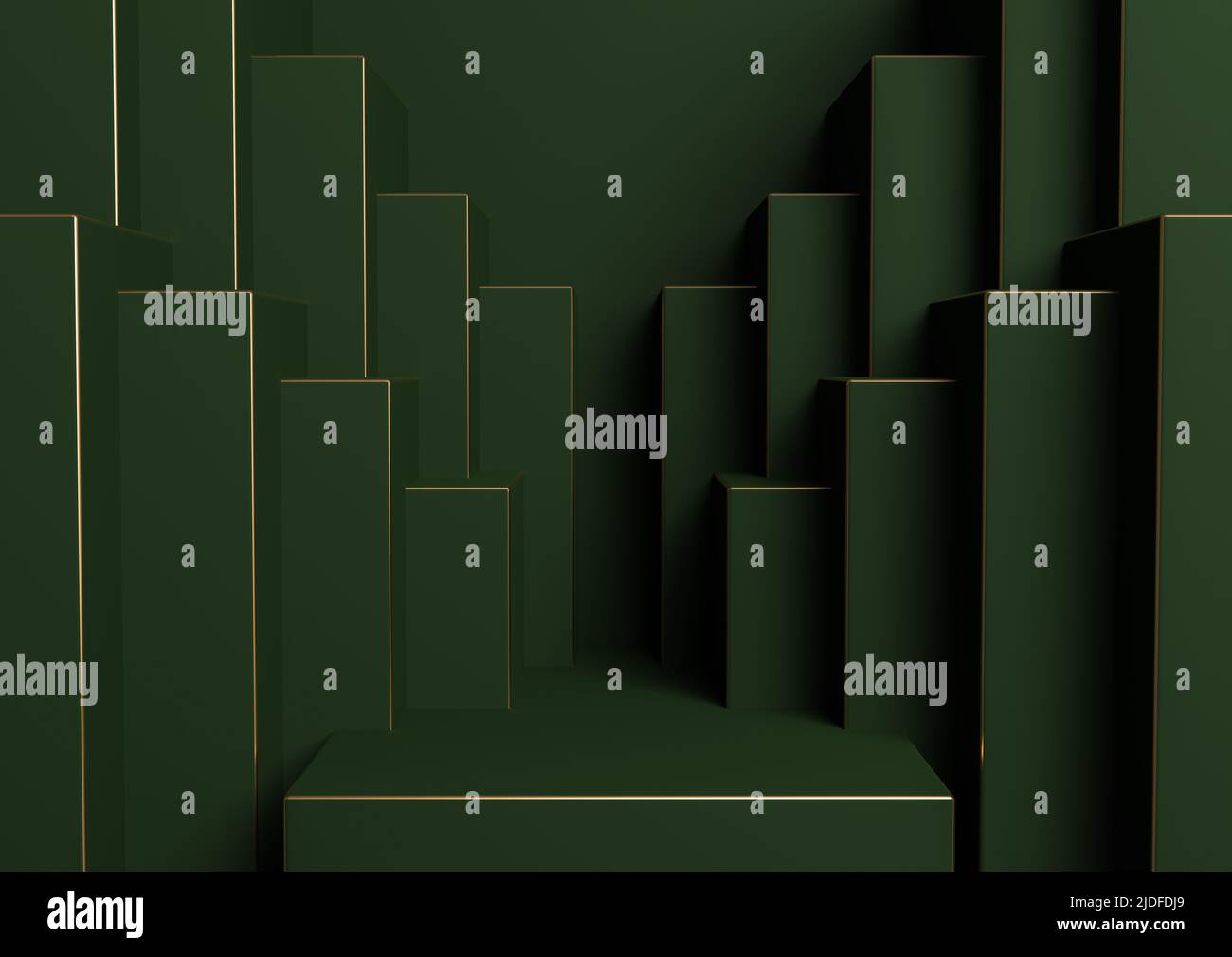 Dark, warm green 3D rendering product display podium or stand simple, minimal, symmetrical ...