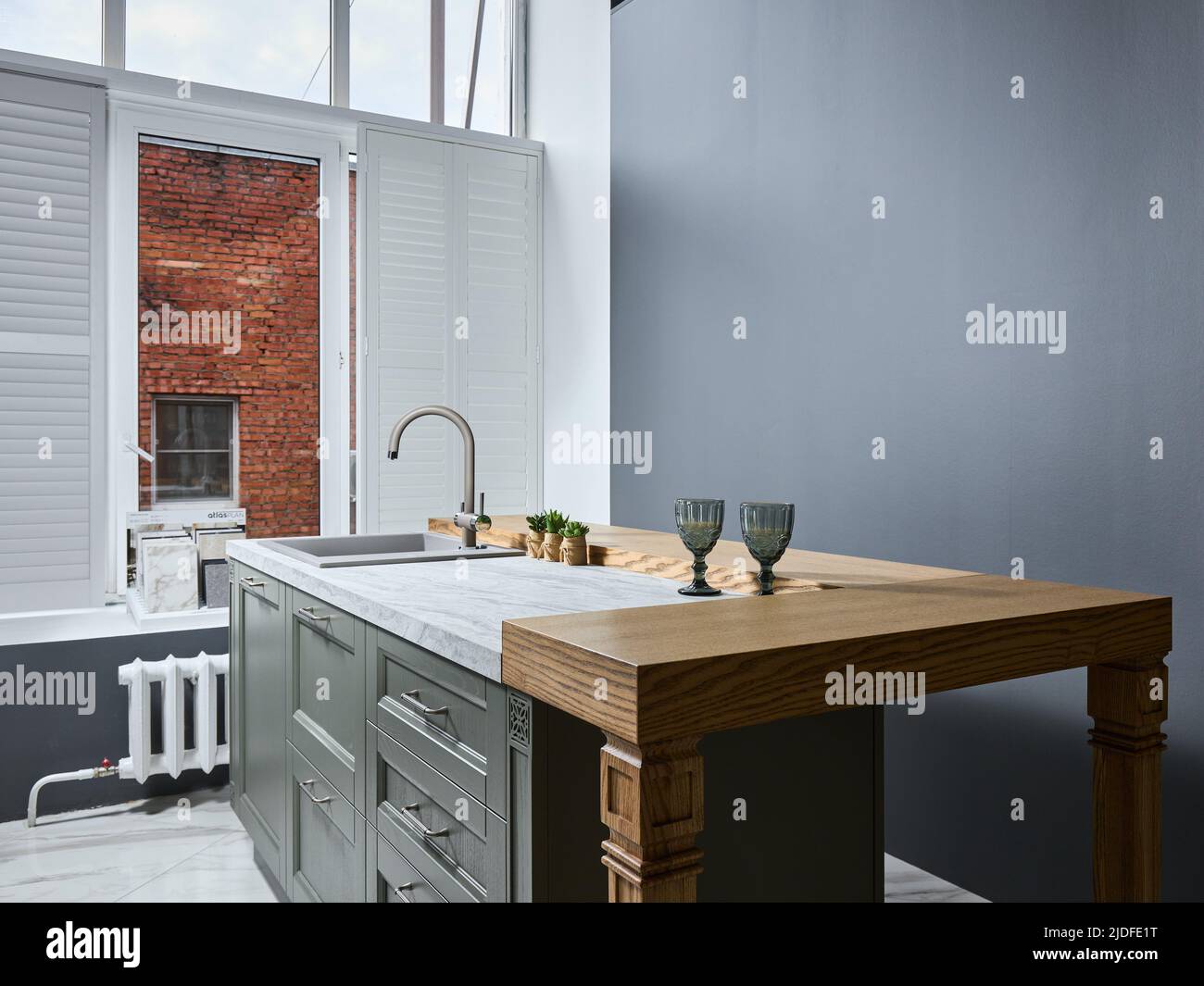 Promotional photograph of a kitchen using flash Stock Photo - Alamy