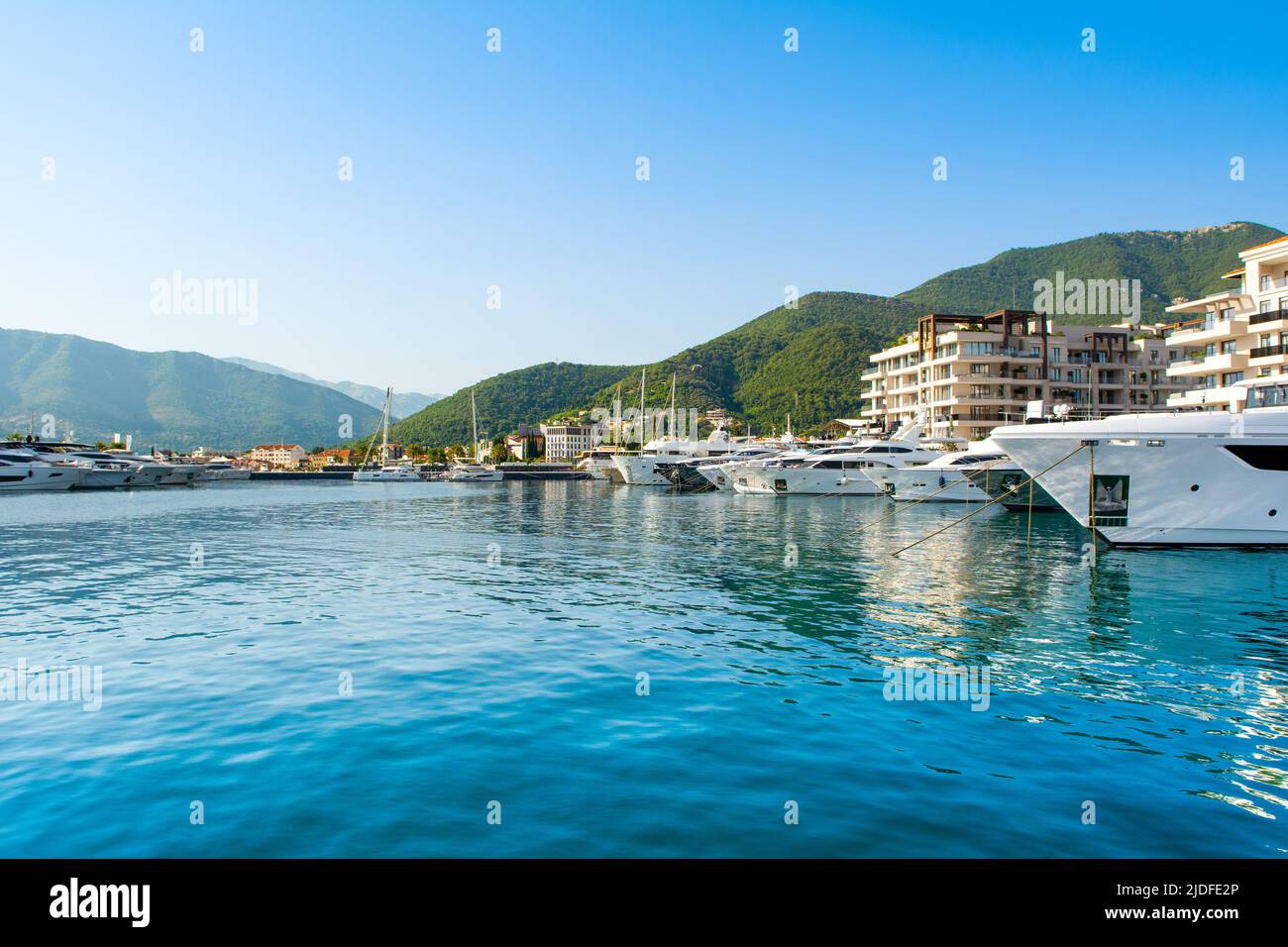 Tivat, Montenegro - June 28, 2021: Sunset view of the yacht marina in ...