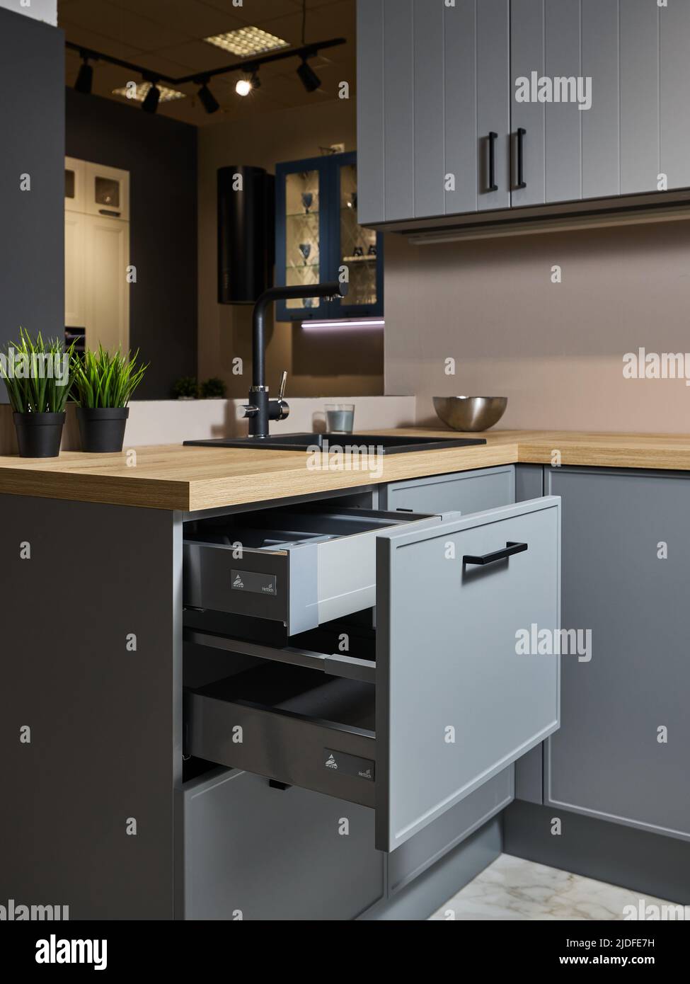 Promotional photograph of a kitchen using flash Stock Photo - Alamy