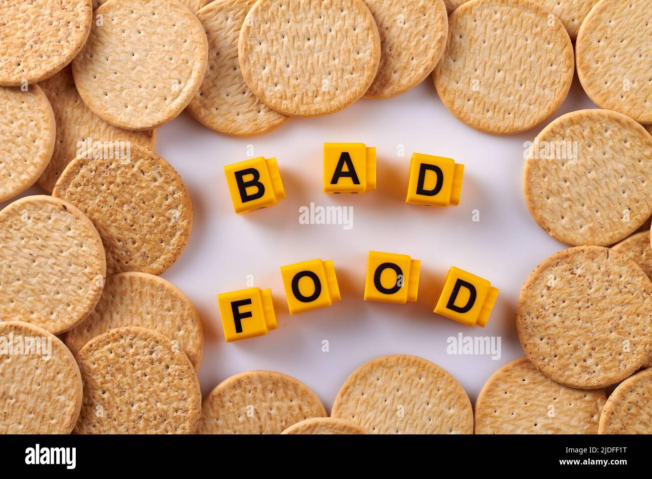 Top view many dried cracker cookies on white. Bad food concept Stock ...