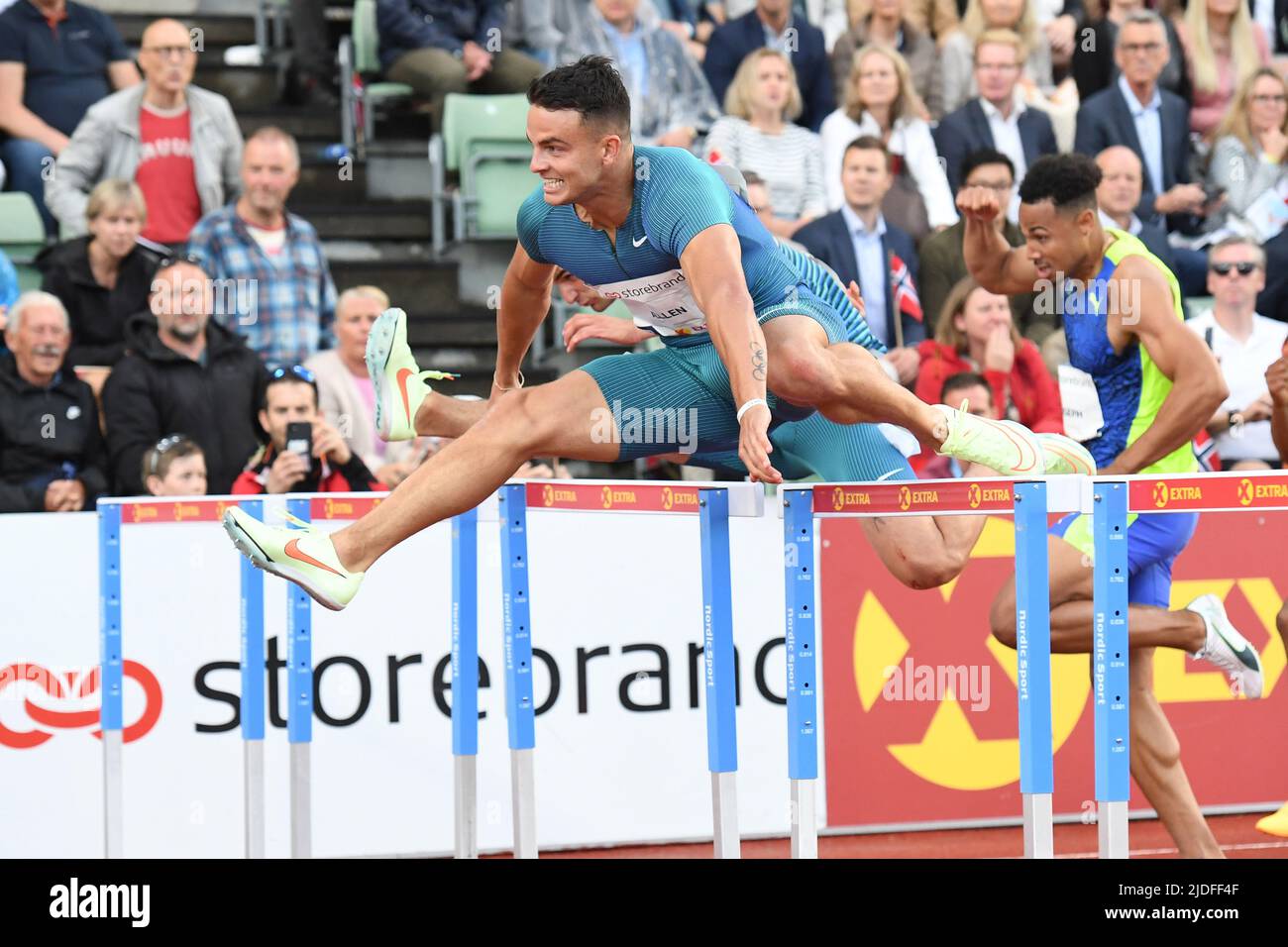 Devon Allen (USA) wins the 110m hurdles in 13.22 during the Bislett ...