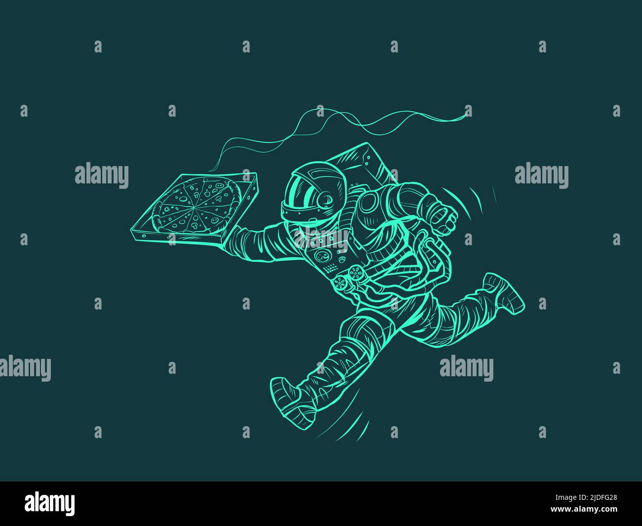 Astronaut pizza delivery. Space courier. street food, italian ...