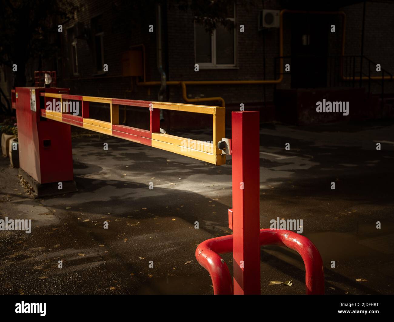 Automatic gate barrier. Tinted image of a closed barrier Stock Photo ...