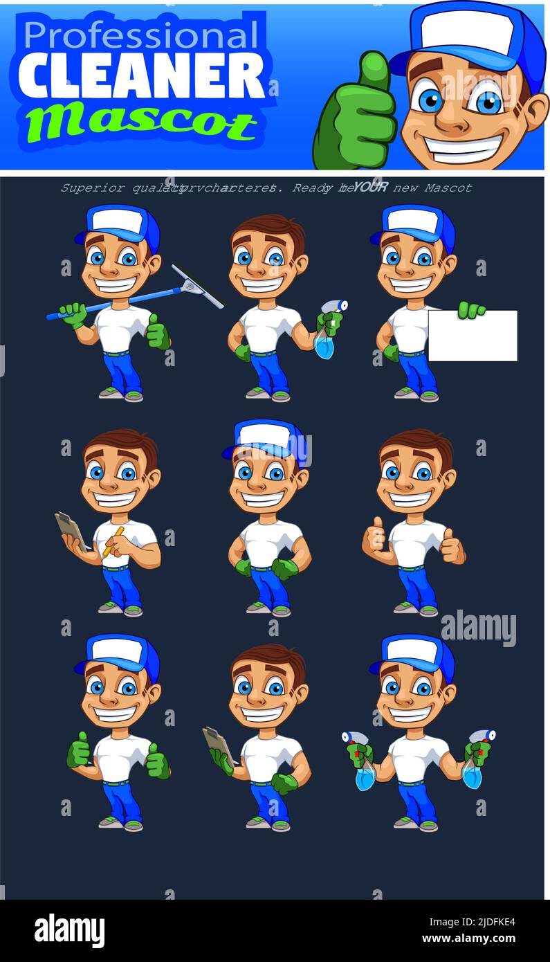 Professional Cleaner Mascot Character Mega Vector Set Stock Vector ...