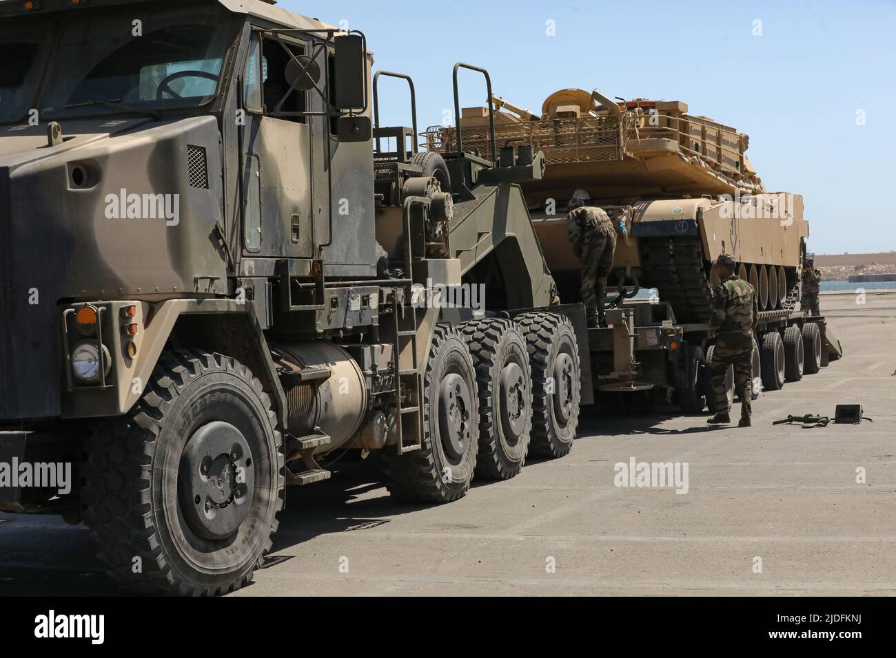 A Moroccan Royal Armed Forces HET carries a U.S. Army M1A3 Abrams Tank ...