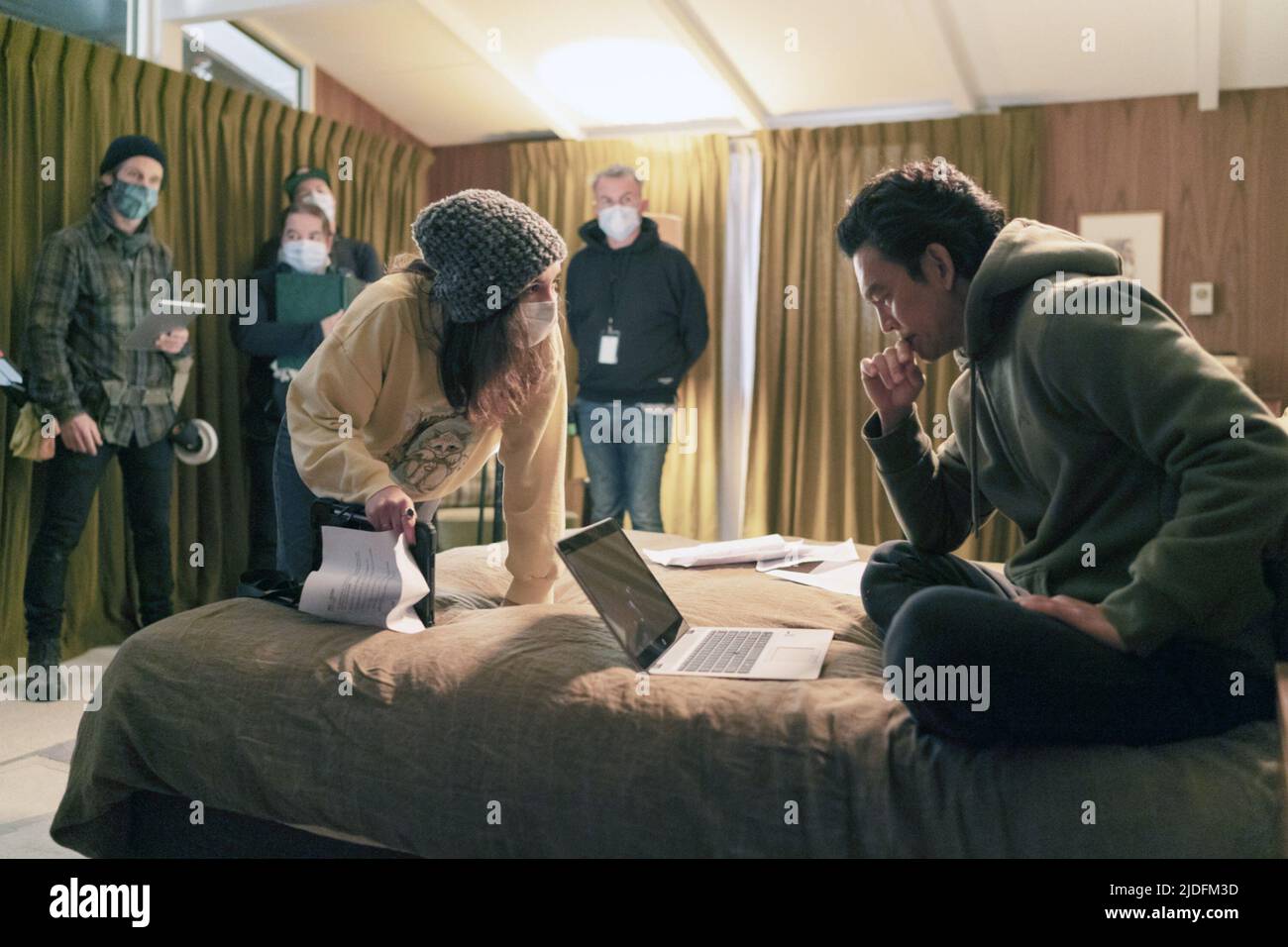 DON'T MAKE ME GO, front, from left: Hannah Marks, John Cho, on set ...