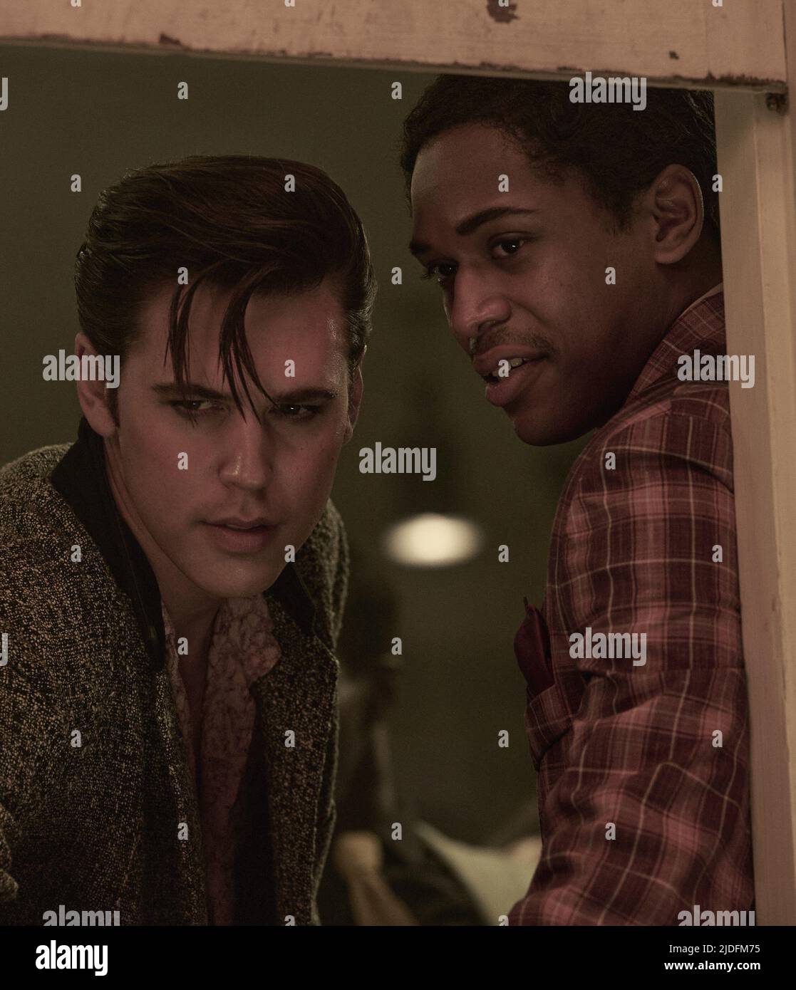 ELVIS, from left: Austin Butler, as Elvis Presley, Kelvin Harrison Jr ...