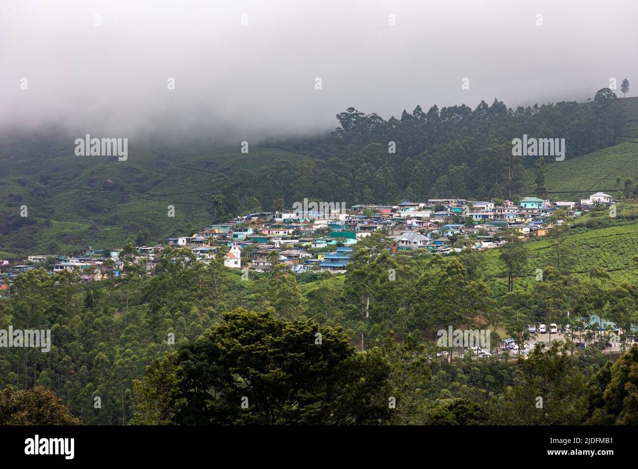 Munnar city as seen from far while traveling on Munnar - Kumily Highway ...
