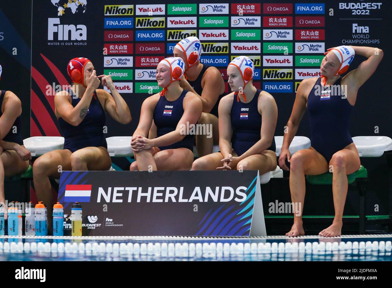 DEBRECEN, HUNGARY - JUNE 20: Bench of the Netherlands with Laura Aarts ...