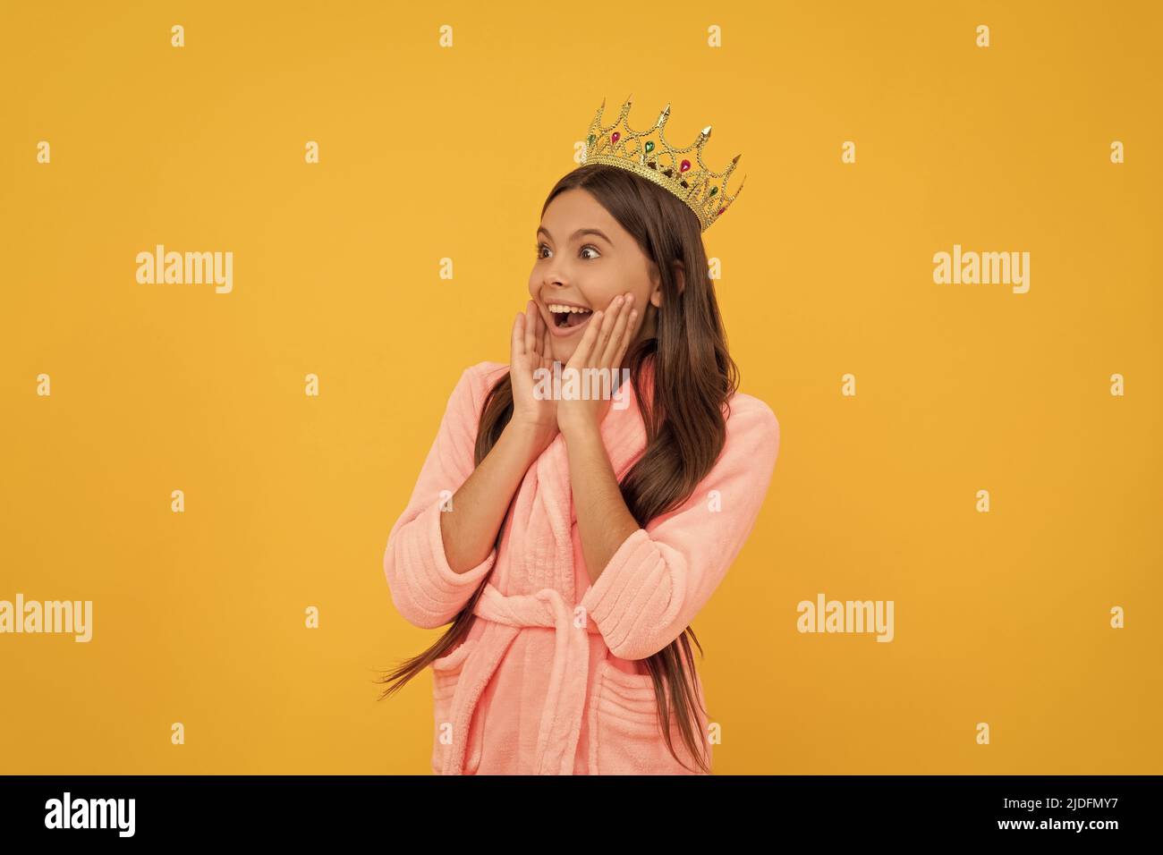 amazed princess beauty. selfish kid wear diadem. queen child in cozy ...