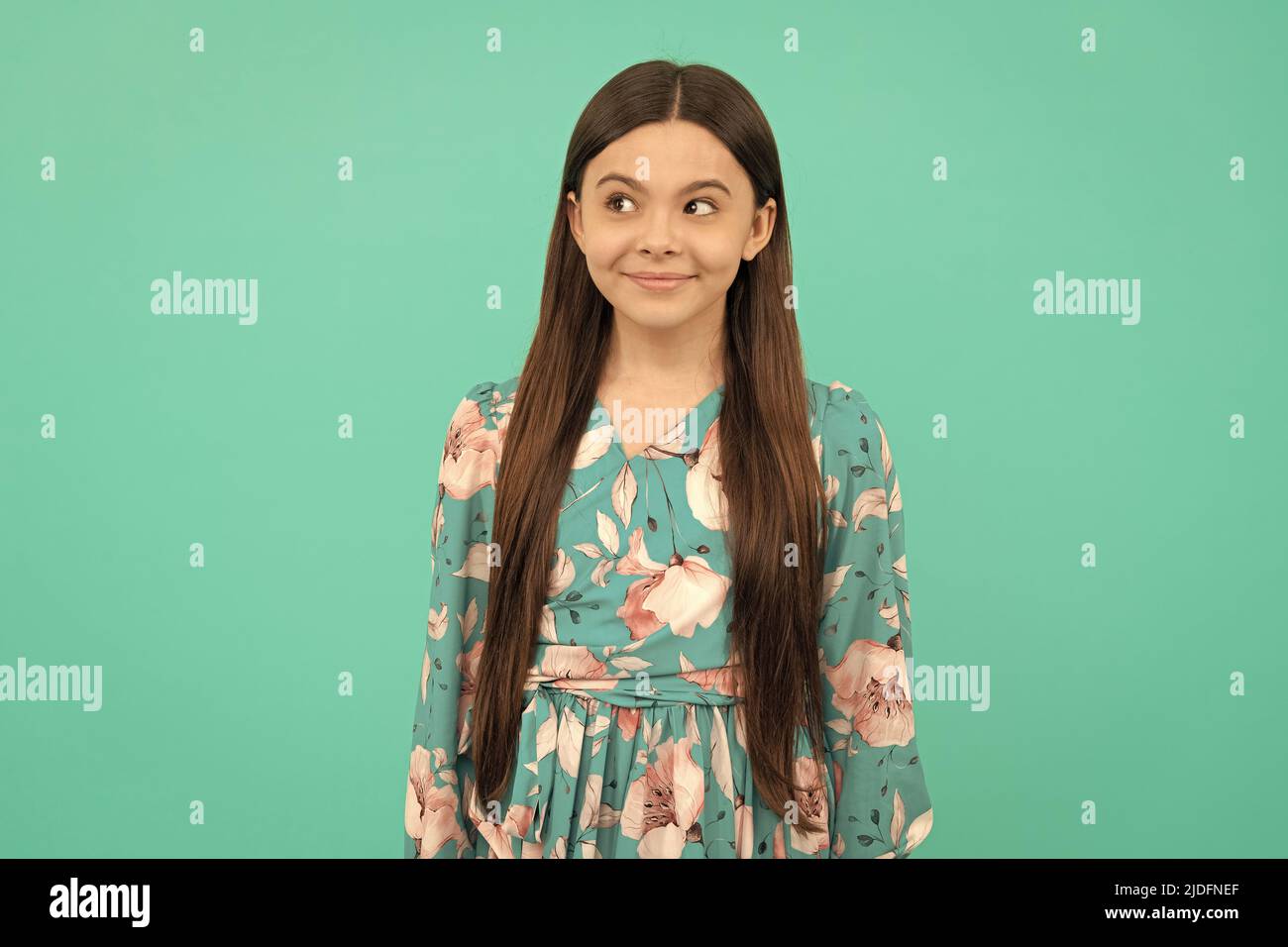 Childhood imagination. Imaginative child blue background. Girl dreamer ...