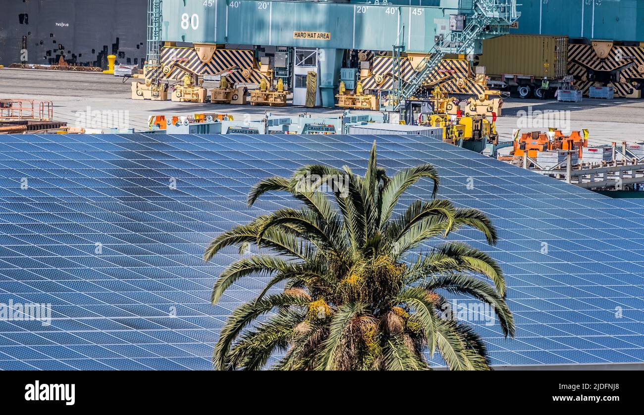 Solar Panels in Industrial Shipping Port Stock Photo - Alamy