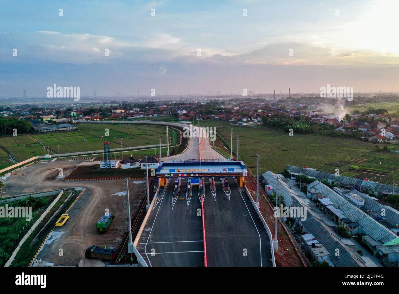 Aerial view on the new road construction site at Tambun. Bekasi ...