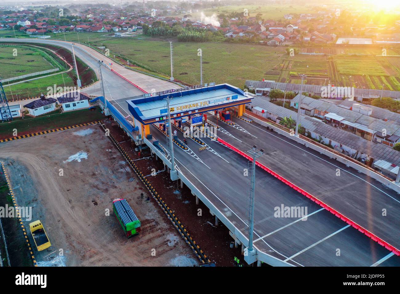 Aerial view on the new road construction site at Tambun. Bekasi ...