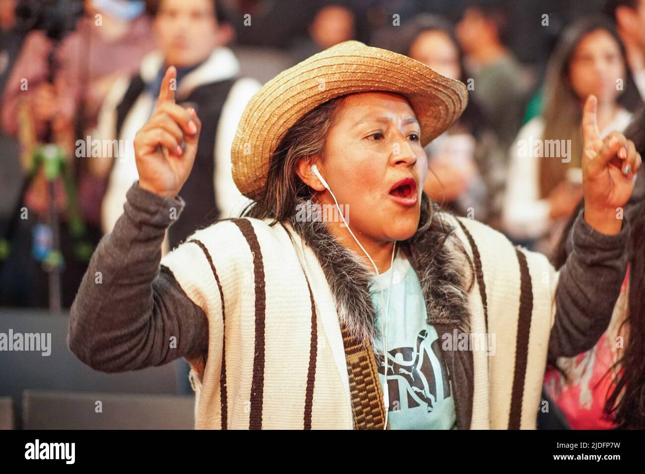 Bogota, Colombia. 19th June, 2022. Members of the Indigenous community celebrate the victory of ...