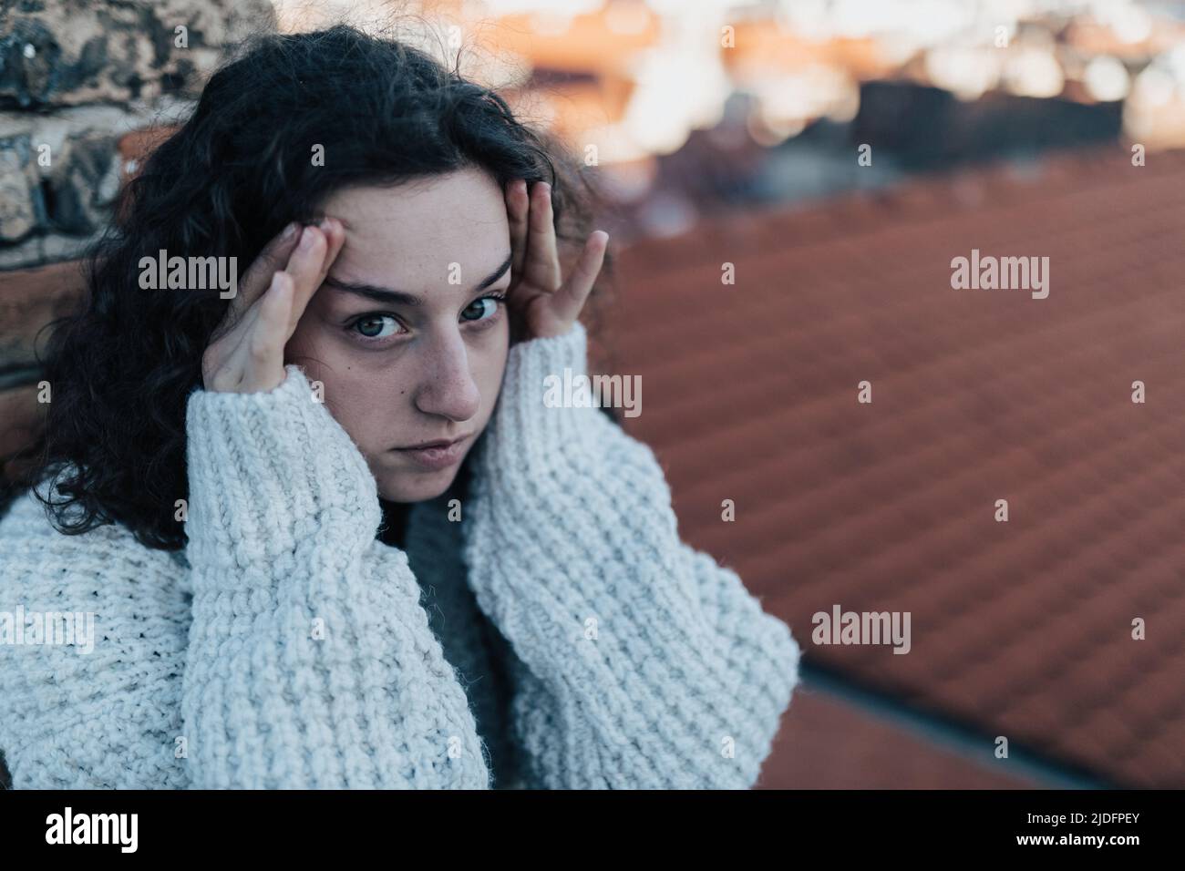 Portrait of unhappy young woman in depression life period Stock Photo ...