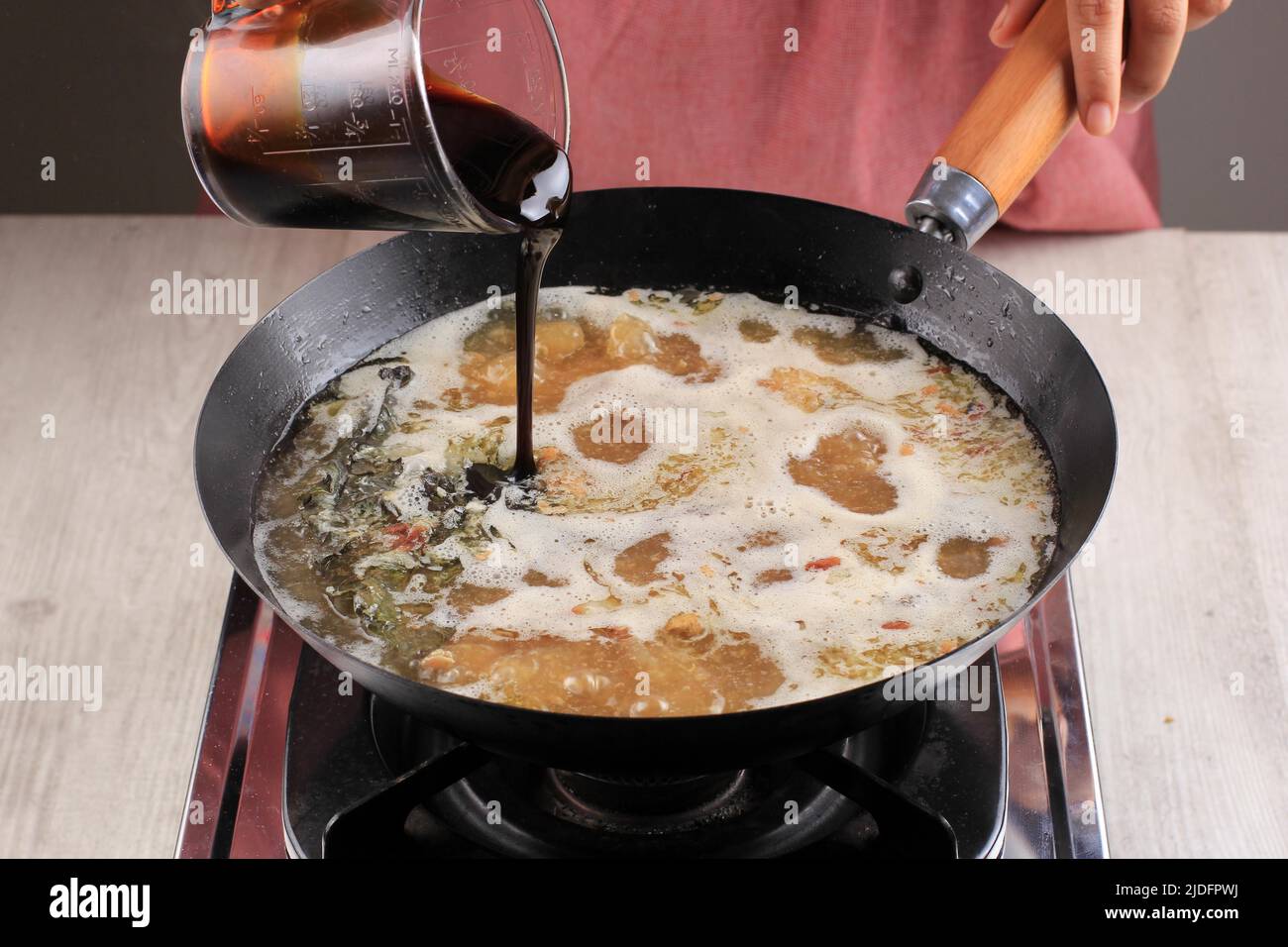 Add Sweet Soy Sauce to the Pan, Cooking Process Making Delicious Food ...