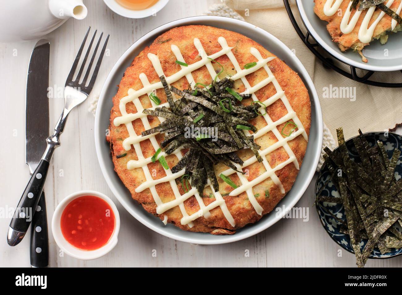 Japanase Food: Okonomiyaki, Japanese Savory Style Pizza Pancake. Make ...