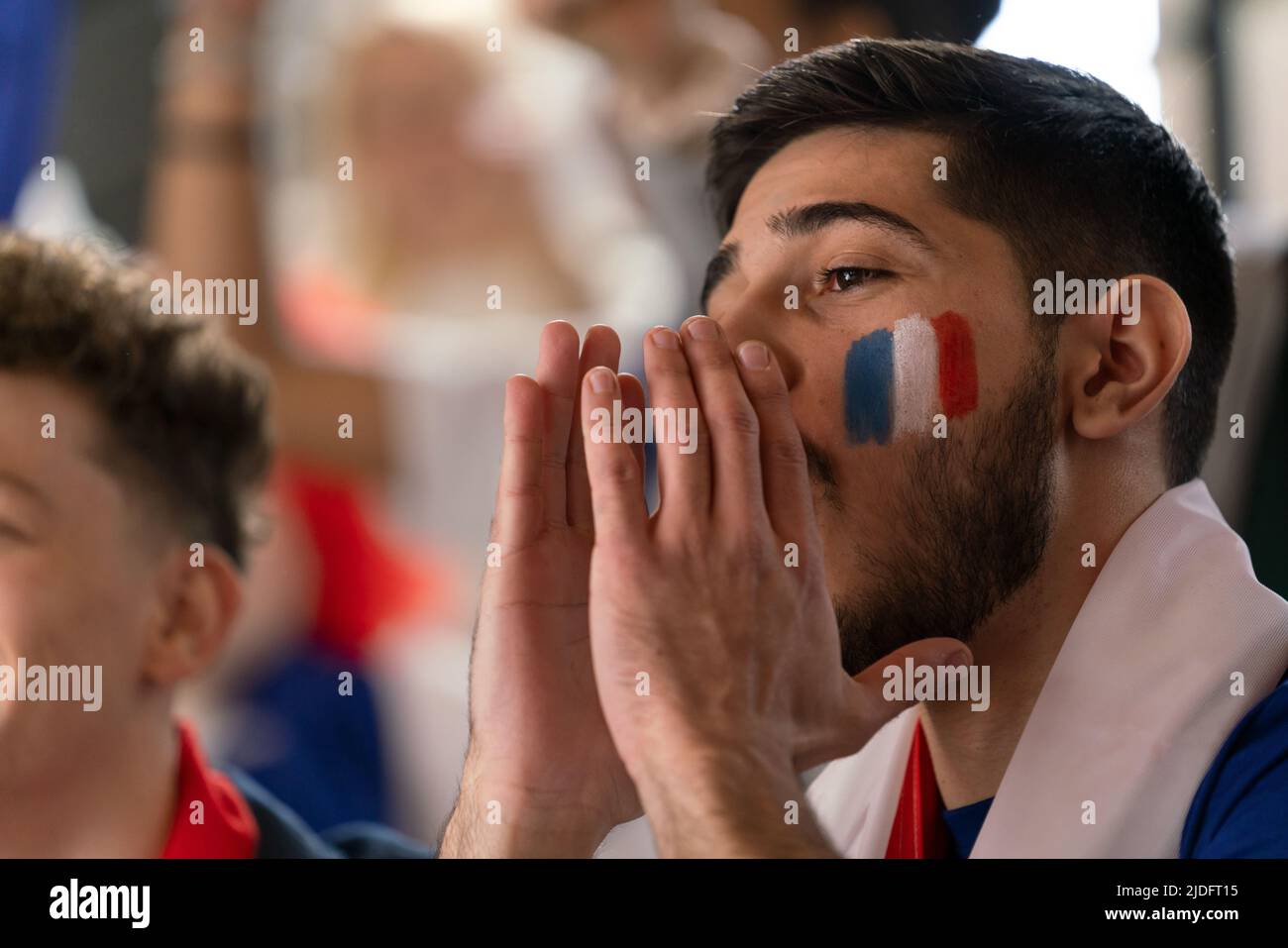 French football fans celebrating their team's victory at stadium Stock ...