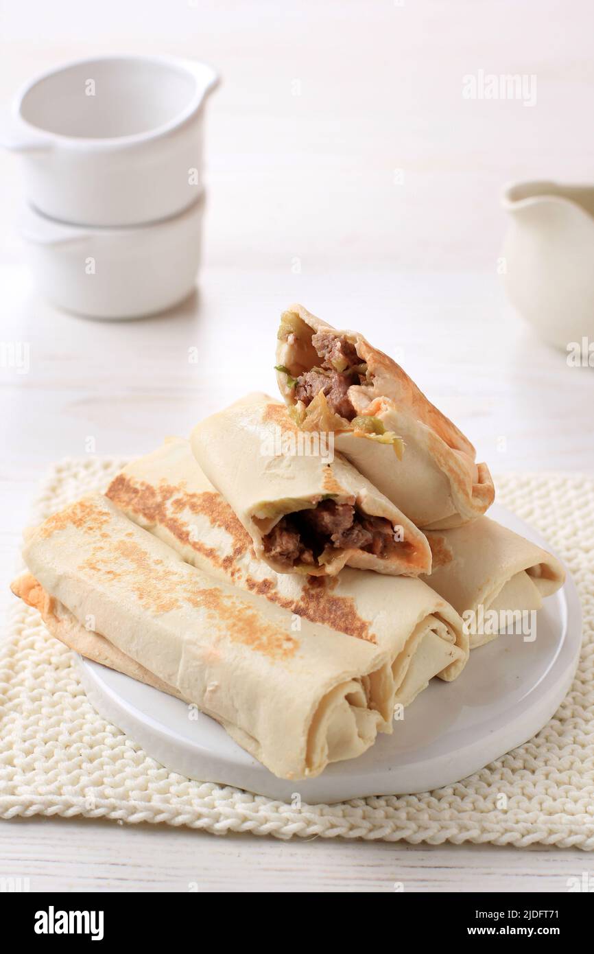 Isolated White Background Frozen Kebab or Shawarma Roll Close up of ...